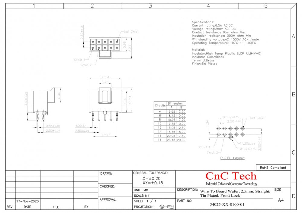 CNC Tech 54025-10-0100-01 technical drawing