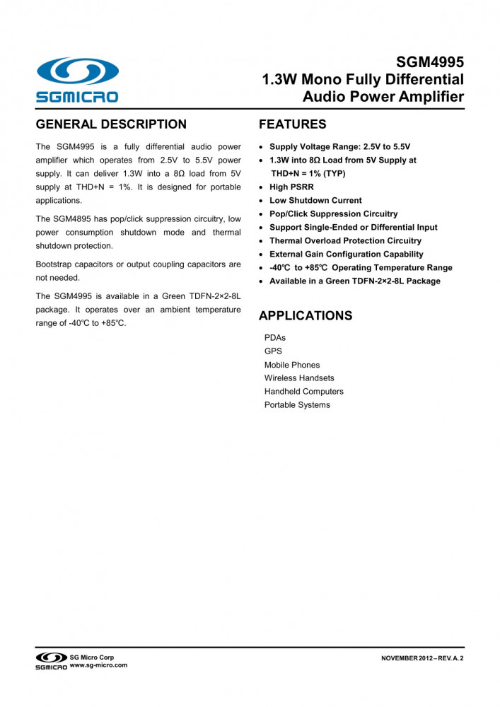 SGM4995 datasheet page 1