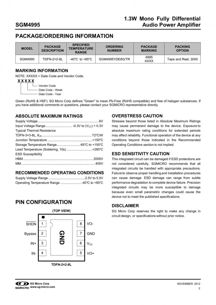 SGM4995 datasheet page 2