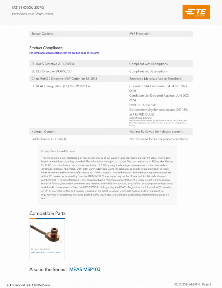 MS1S1-00000J-250PG technical document page 2