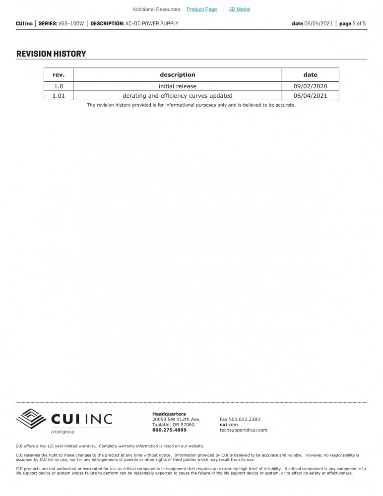 VGS-100W series datasheet page 5