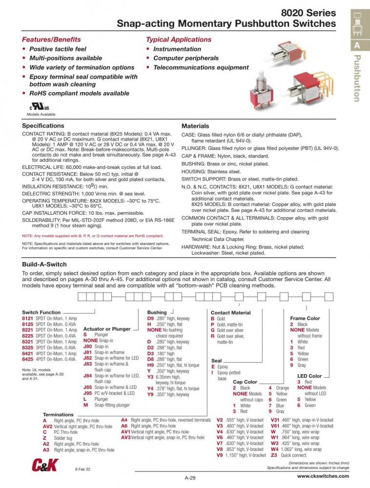 C&K 8020 series datasheet page 1