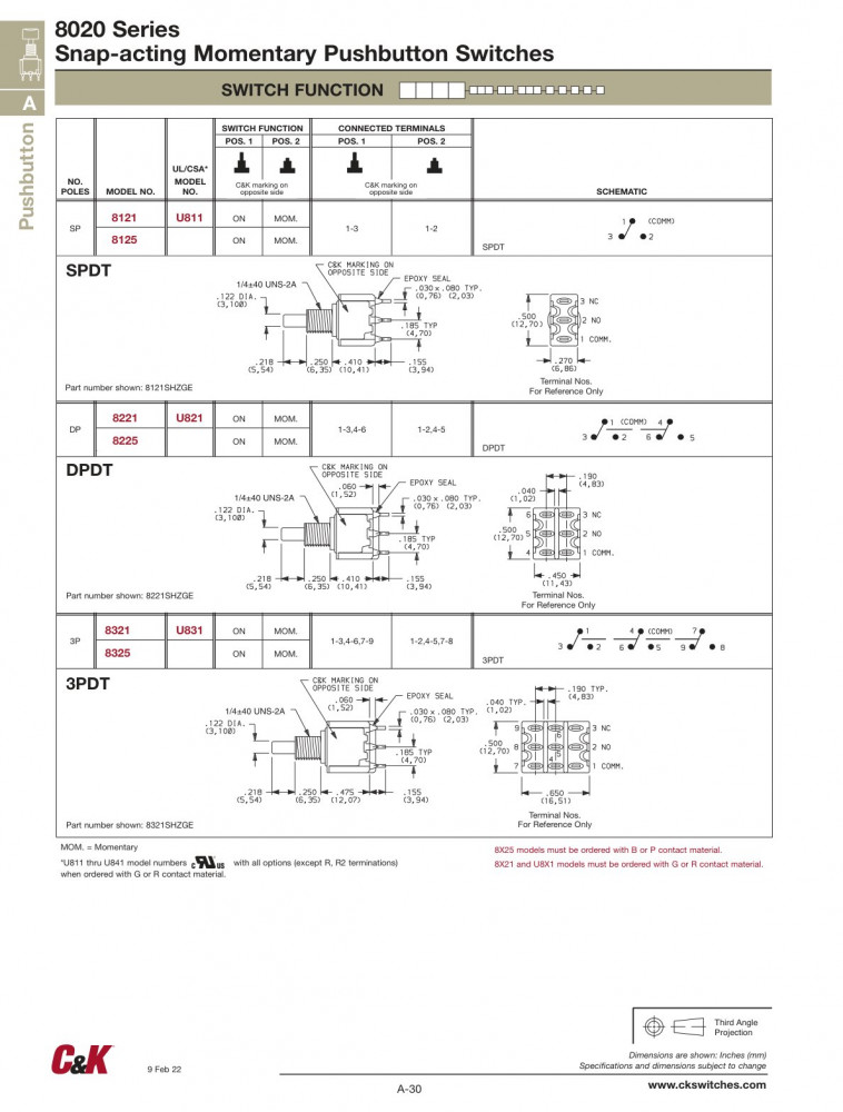 C&K 8020 series datasheet page 2