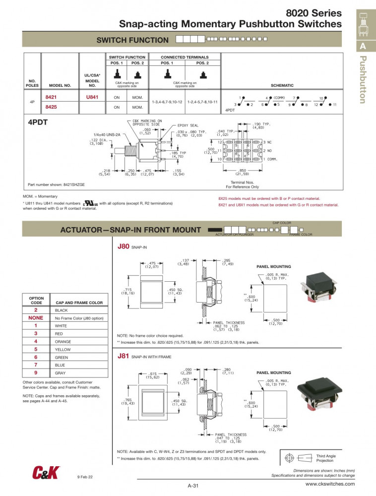 C&K 8020 series datasheet page 3