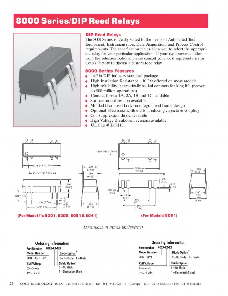 COTO 8000 Series DIP reed relay datasheet page 1