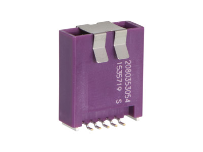 ConnTAK50 Header, Single Row, Vertical, Surface Mount, 5 Circuits, Key D, Violet, with Pick-and-Place Tape for sale