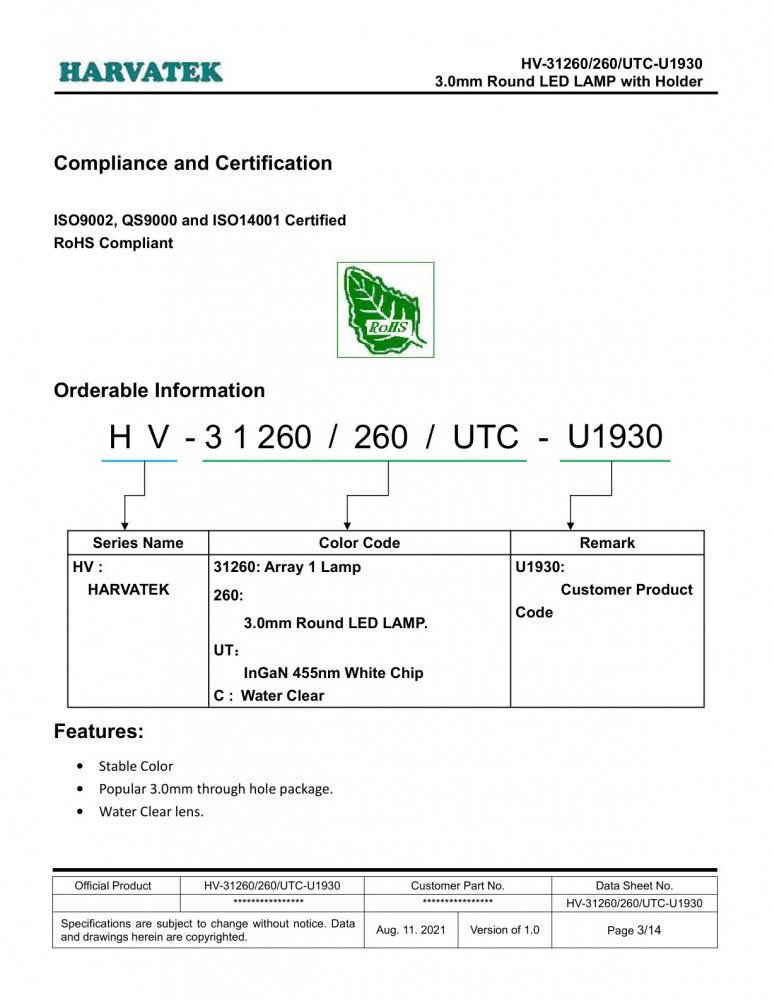 HV-31260/260/UTC-U1930 datasheet page 3