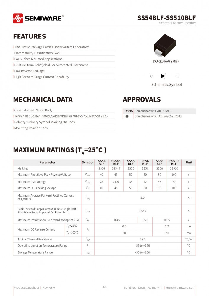 SS545BLF datasheet page 1