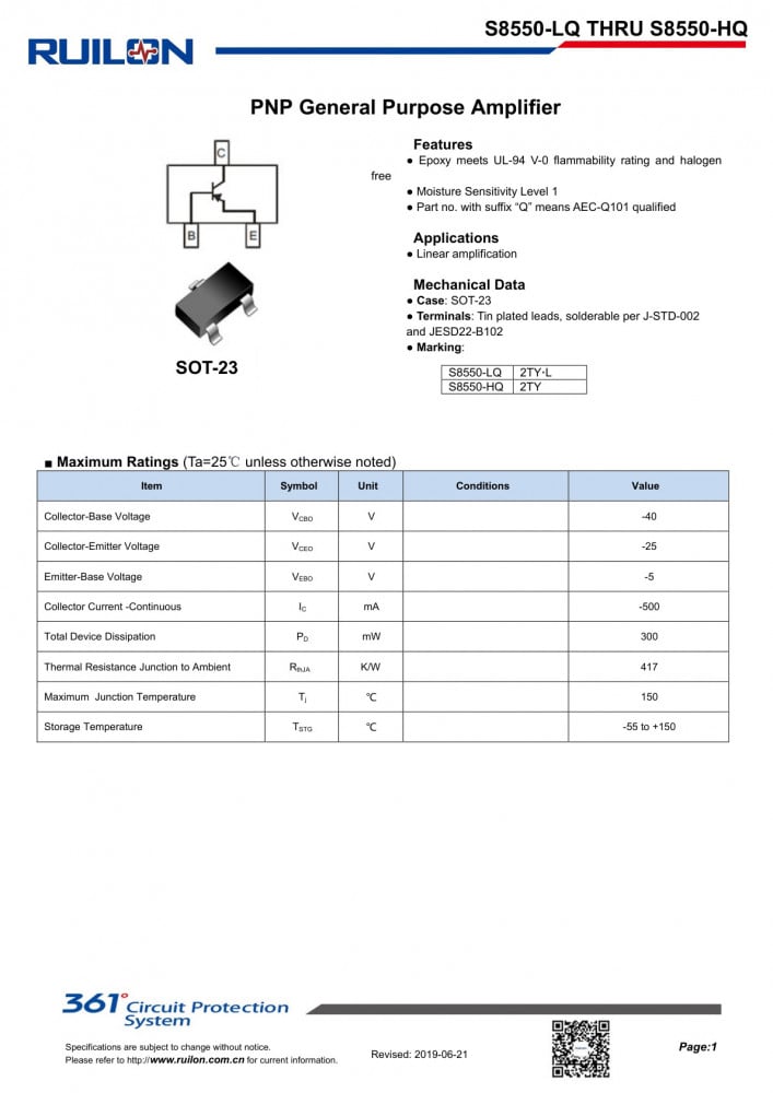 S8550-HQ datasheet page 1