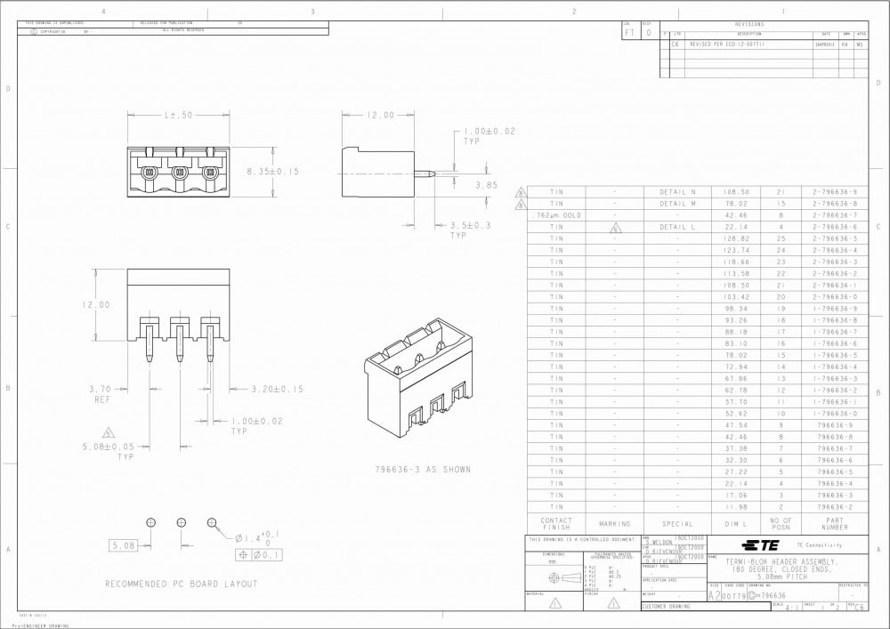 TE Connectivity 796636-3 technical drawing page 1
