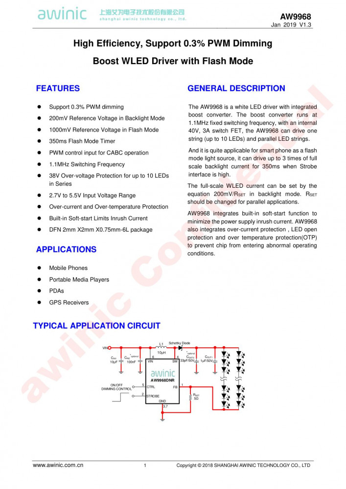 AW9968DNR datasheet page 1