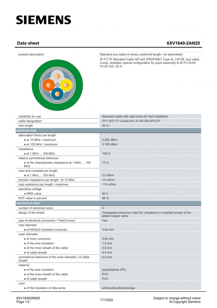 SIEMENS 6XV18402AN20 datasheet page 1