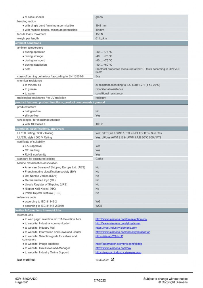 SIEMENS 6XV18402AN20 datasheet page 2