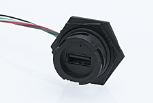 Sealed Industrial USB 2.0 Type A Receptacle-to-Pigtail, Silicone Gasket,  28 AWG, 0.152m Length