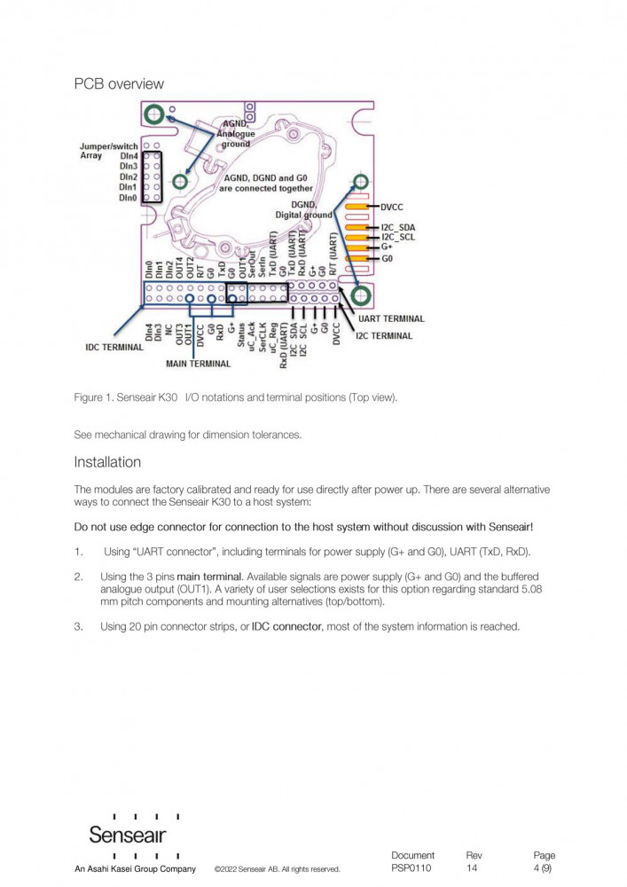 Senseair K30 technical document page 4
