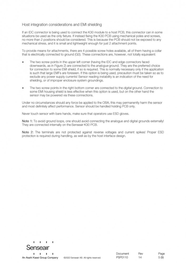 Senseair K30 technical document page 5