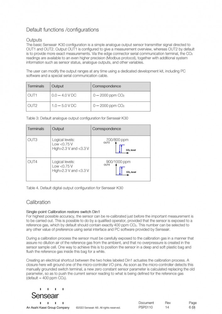 Senseair K30 technical document page 6
