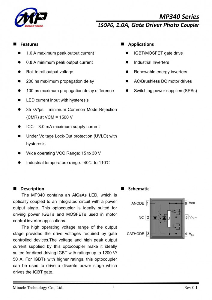 MP340 datasheet page 1