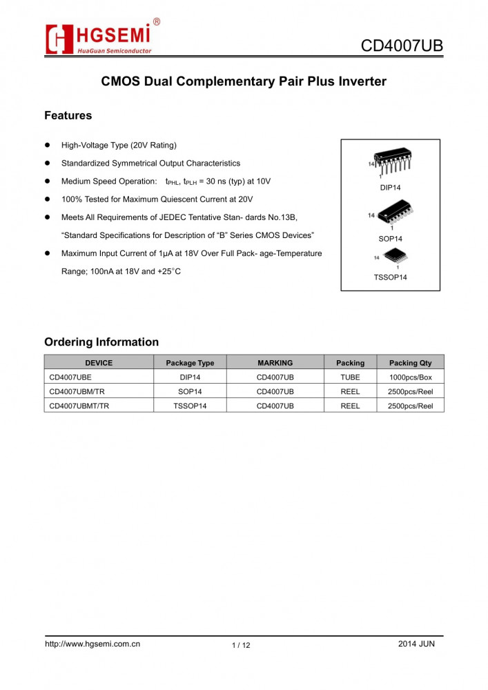 CD4007UBN datasheet page 1
