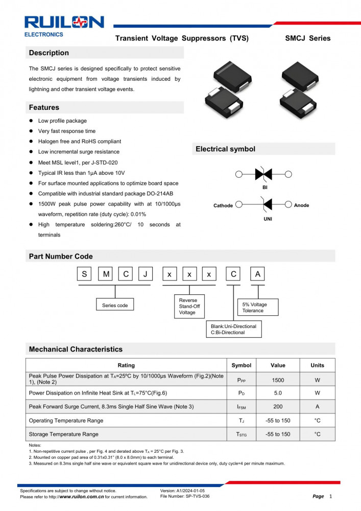 SMCJ series datasheet page 1