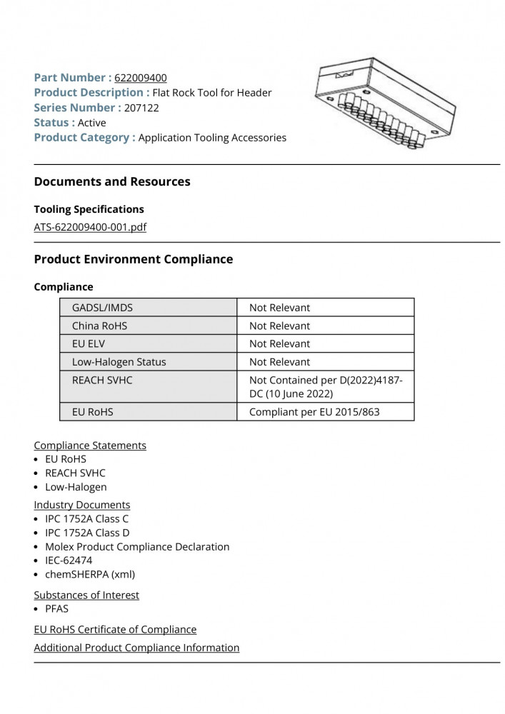 Tooling specification preview, page 1