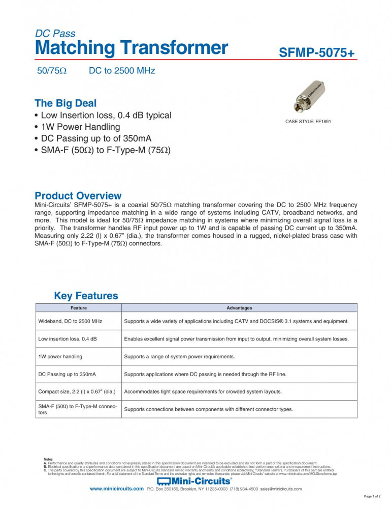 Mini-Circuits SFMP-5075+ datasheet page 1