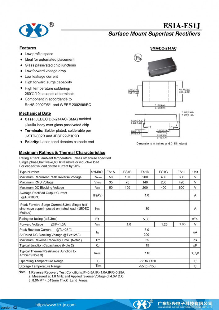 JUXING ES1J datasheet page 1