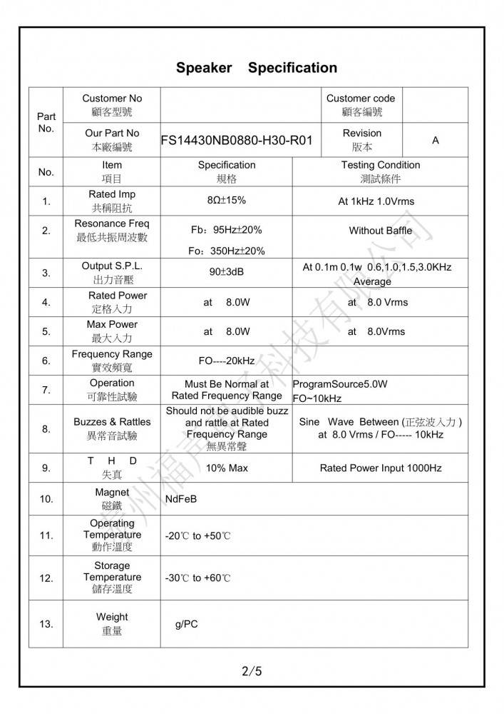FUET speaker specification page 3
