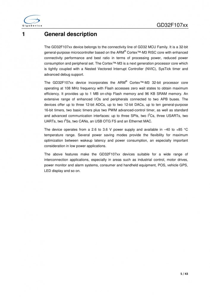 GD32F107xx datasheet page 6