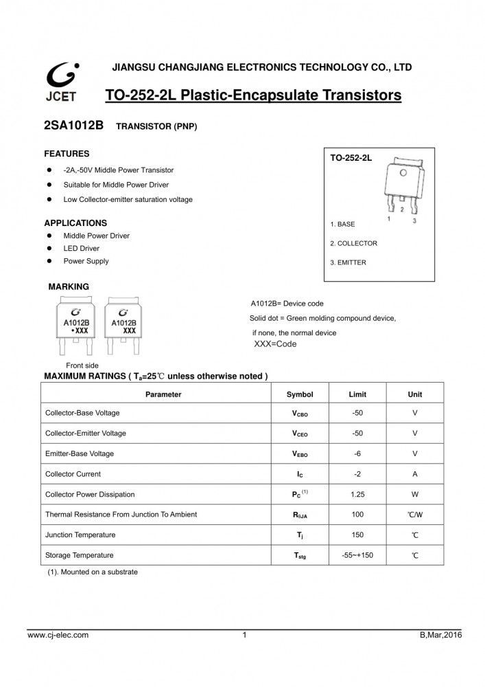 2SA1012B datasheet page 1
