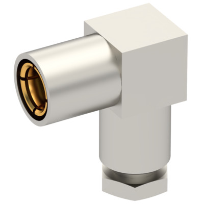SMB / RIGHT ANGLE PLUG FEMALE SOLDER CLAMP FOR .085''/50 SR NICKEL for sale