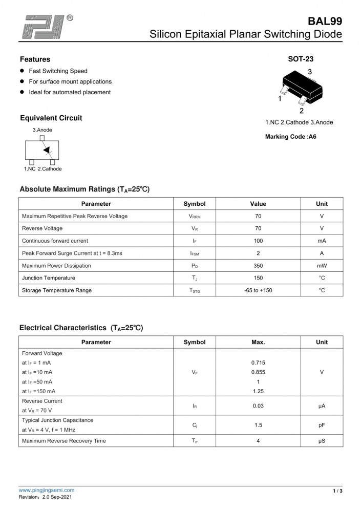 PJSEMI BAL99 datasheet page 1