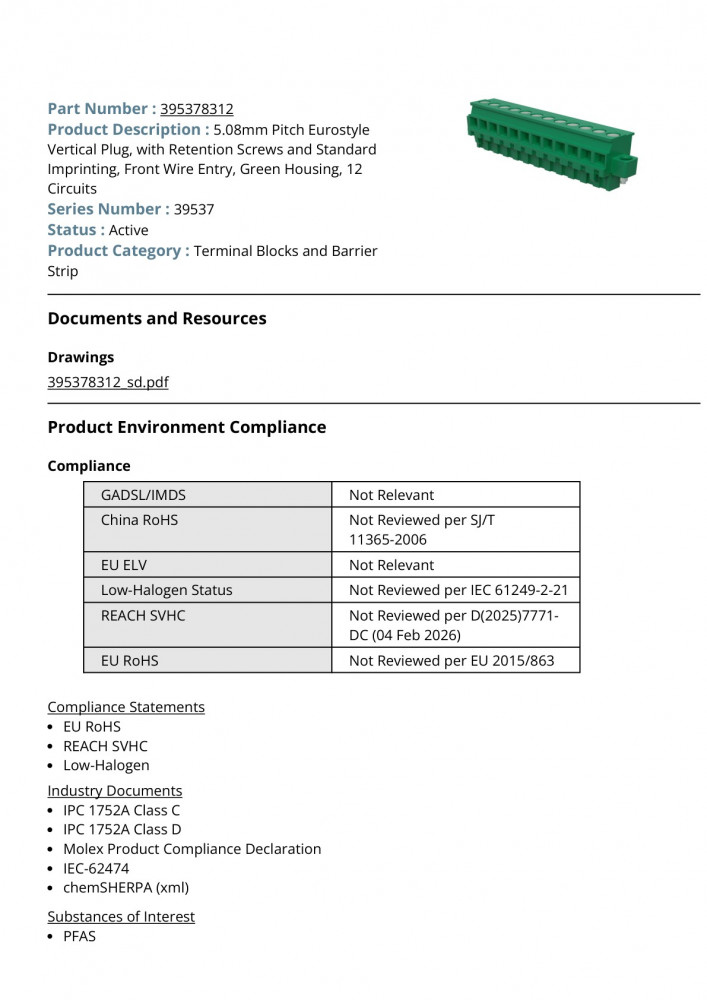 MOLEX 39537 series drawing, page 1