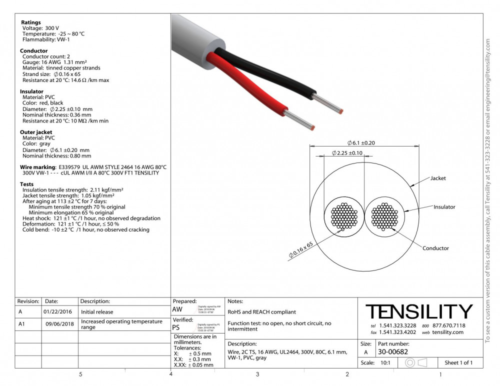 Tensility International 30-00682 cable product drawing and specifications