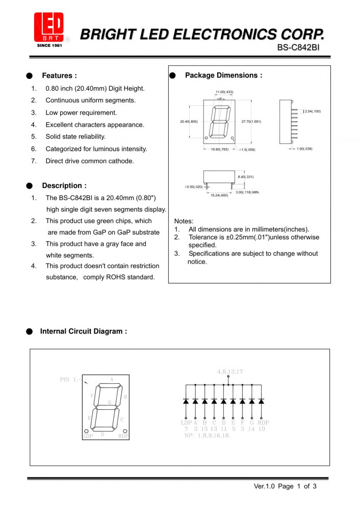 BS-C842BI manufacturer document page 1