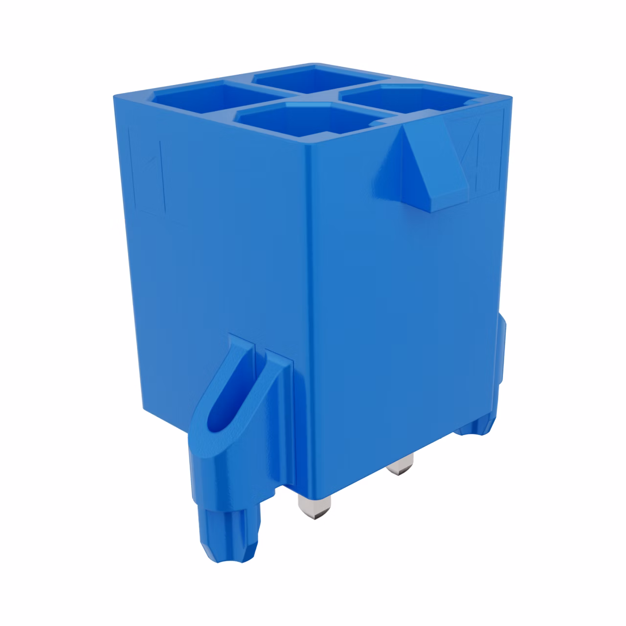 Mega-Fit ColorLock Vertical Header with Crush Pegs, 5.70mm Pitch, Through Hole, Dual Row, 4 Circuits, Matte Tin (Sn) Plating, 3.73mm Tail Length, Glow-Wire Capable, Tray, Blue for sale