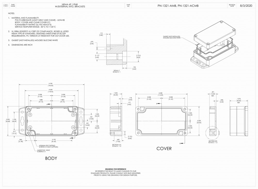 PN-1321-AMB enclosure technical drawing