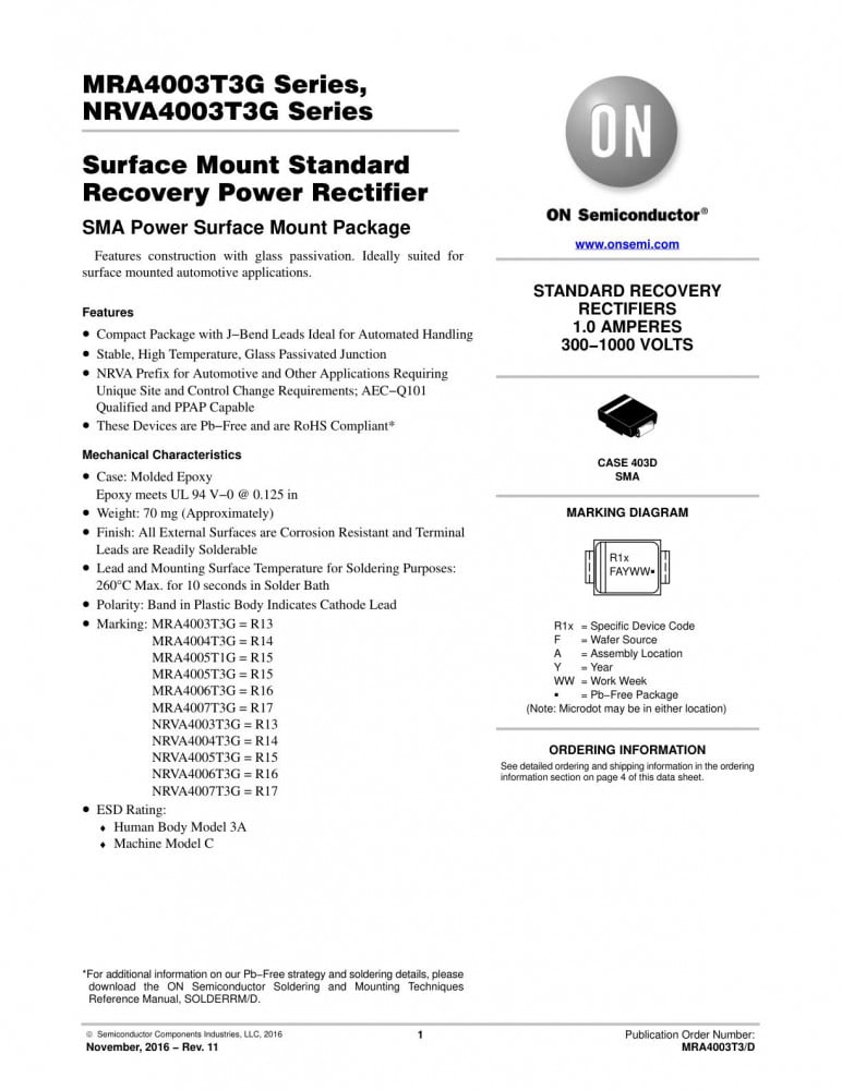 MRA4003T3G datasheet page 1