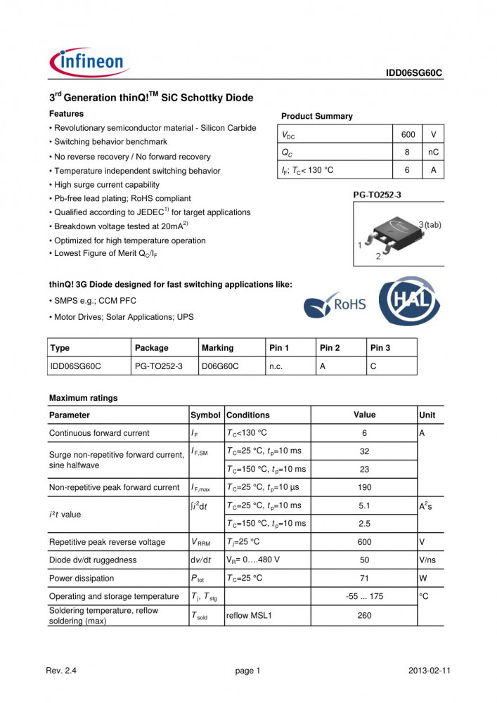 IDD06SG60C datasheet page 1