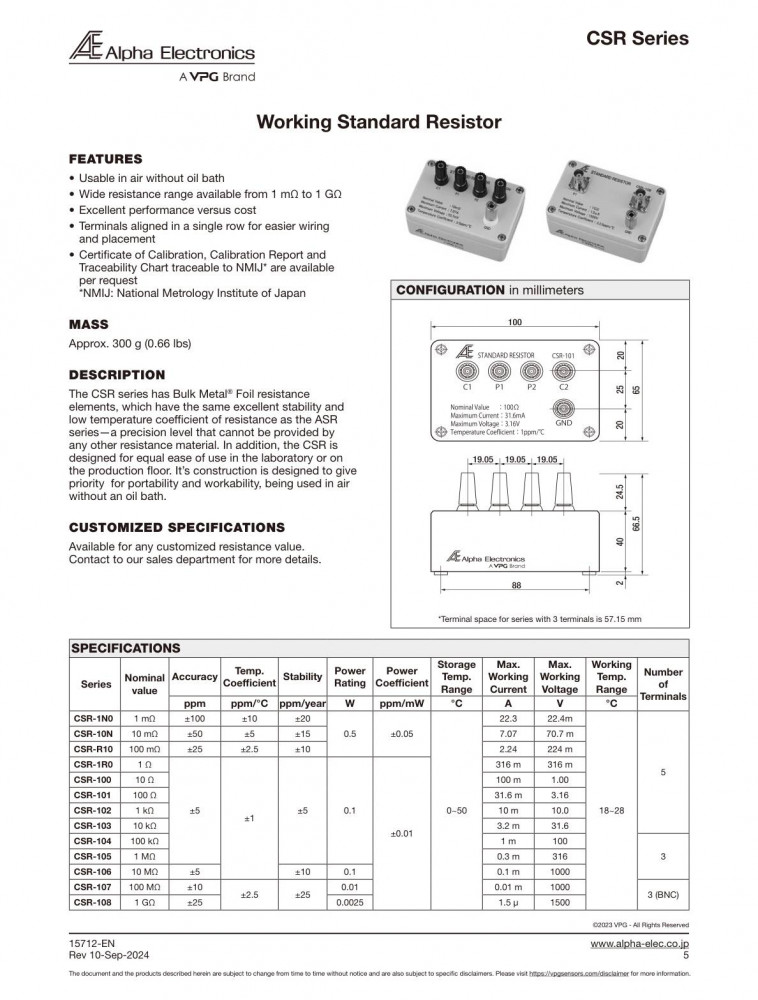 CSR Series working standard resistor technical document preview