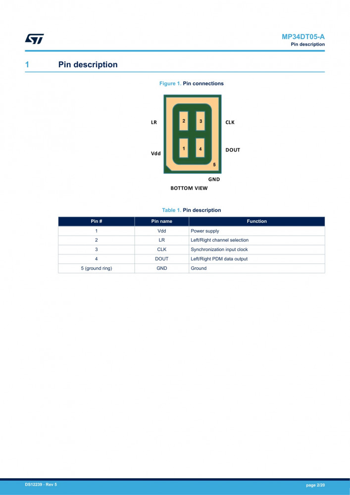 MP34DT05TR-A technical document page 2