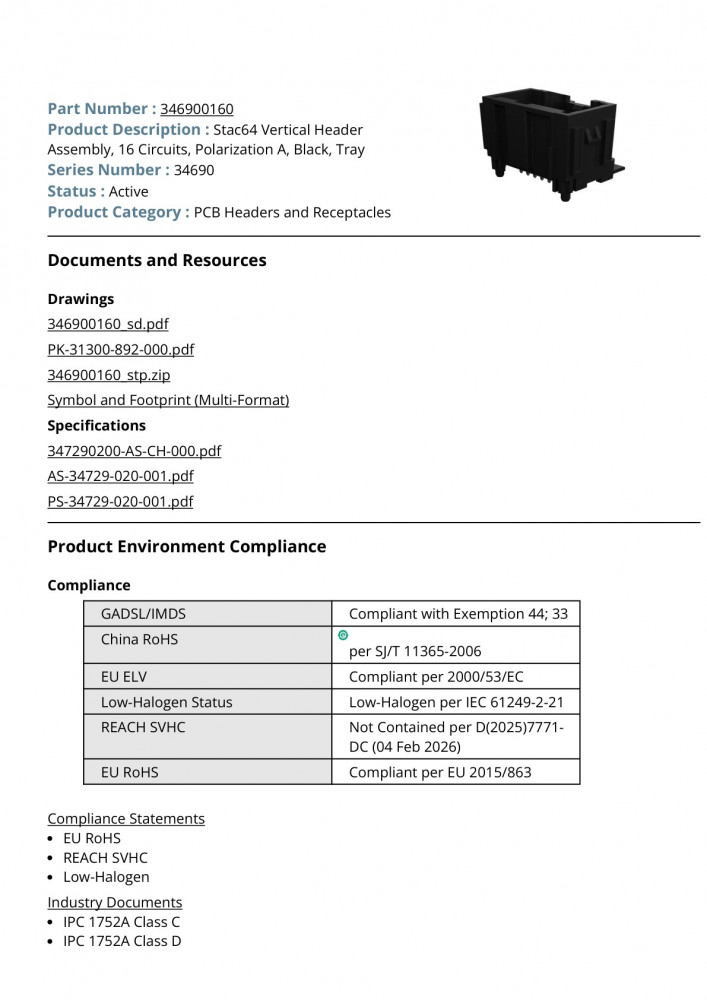 MOLEX 346900160 technical document image 1