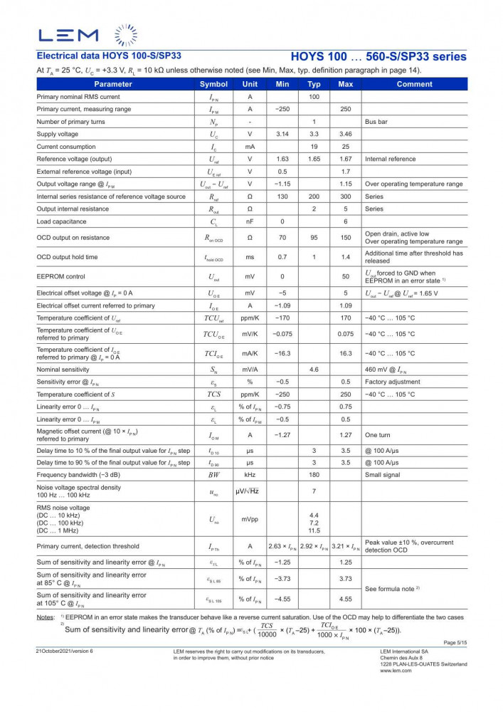 HOYS-S/SP33 technical document page 5