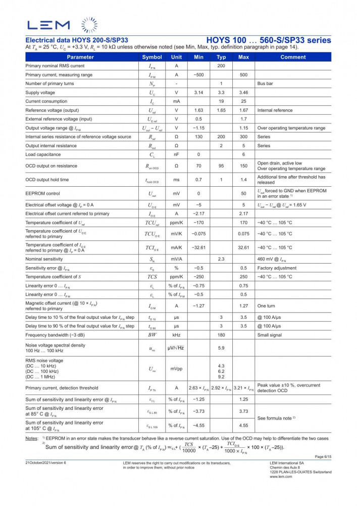 HOYS-S/SP33 technical document page 6
