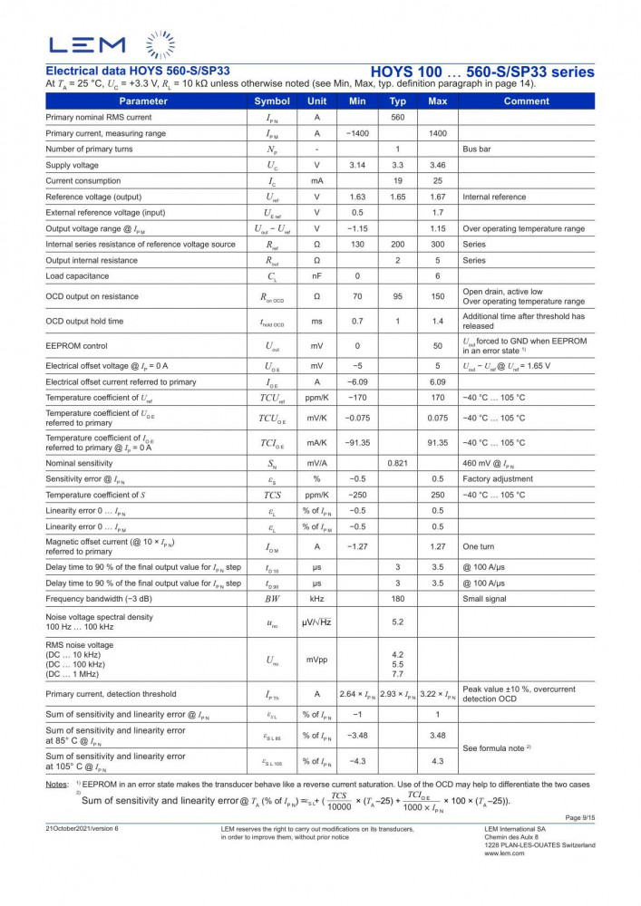 HOYS-S/SP33 technical document page 9