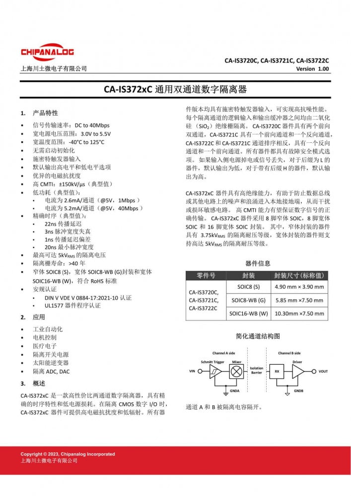 CA-IS3720CHS datasheet page 1