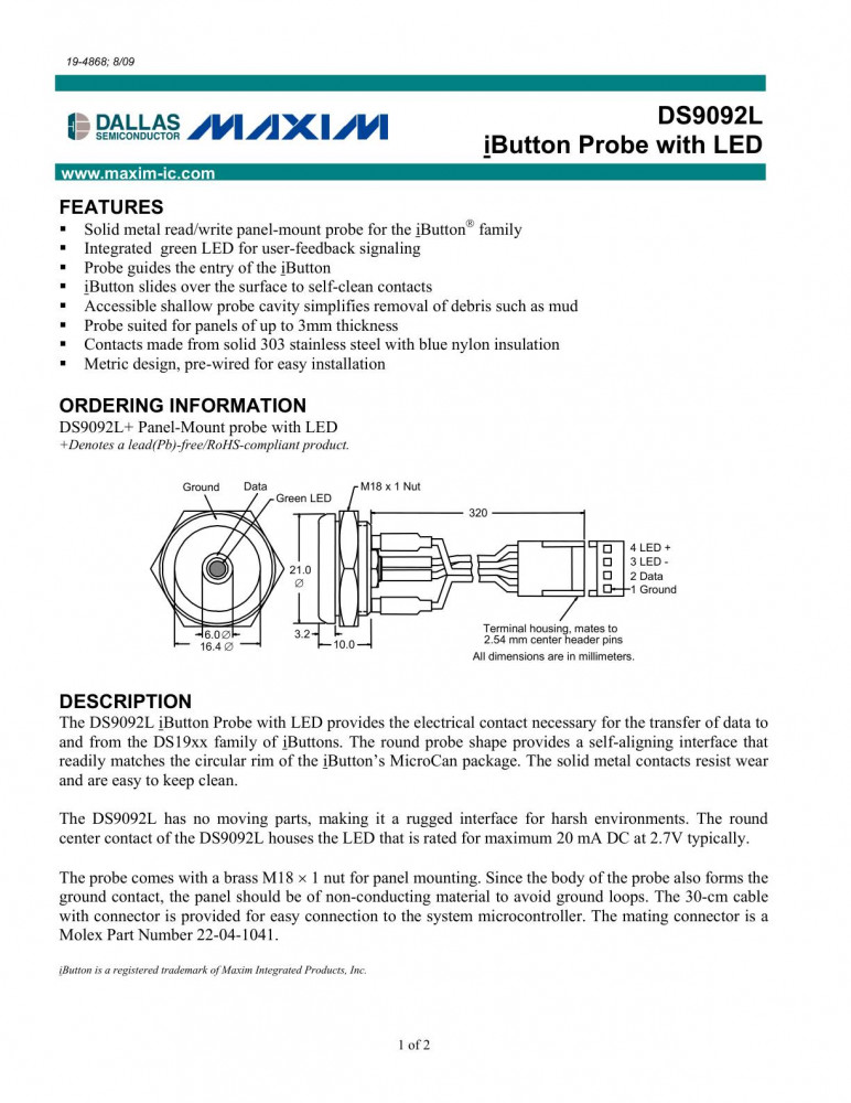 DS9092L+ technical document page 1