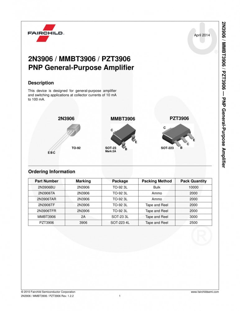 2N3906BU datasheet page 2