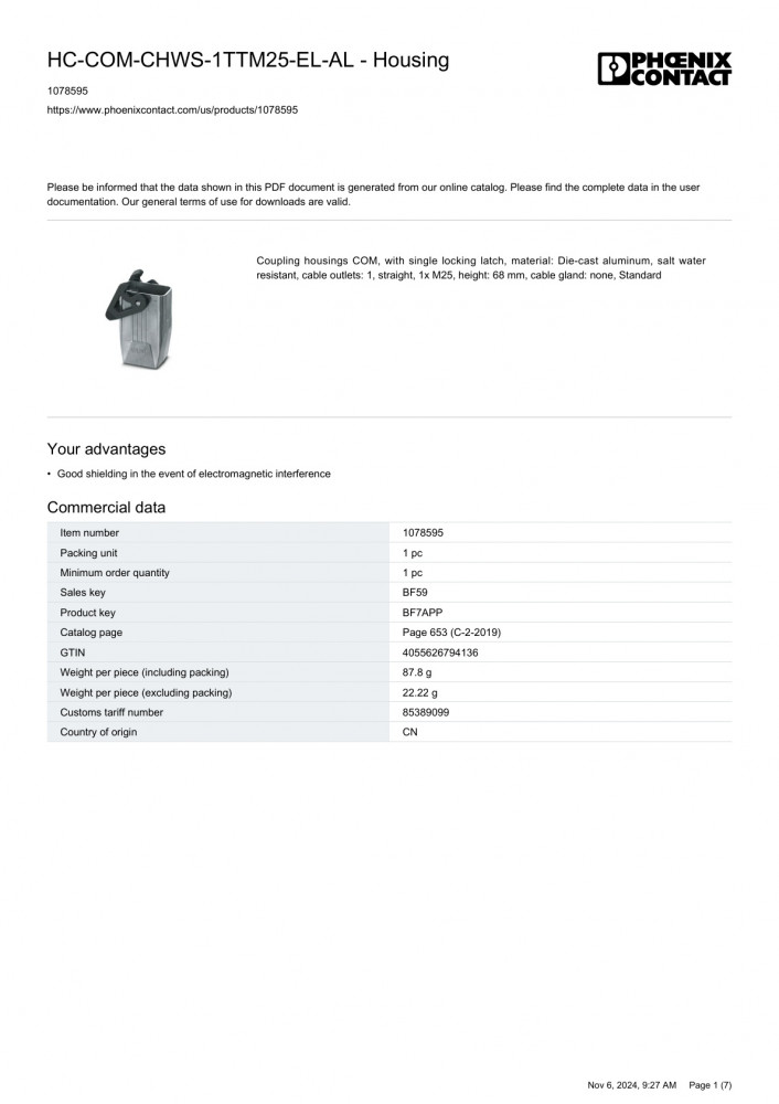 Phoenix Contact 1078595 technical document page 1
