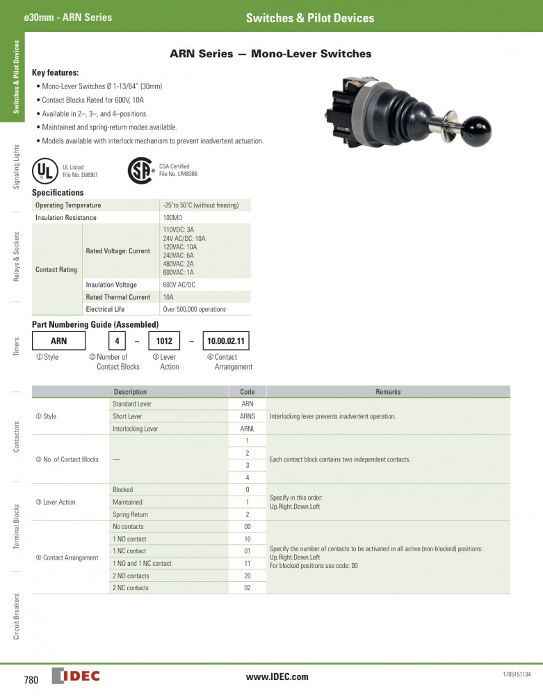 IDEC ARN series technical document page 1